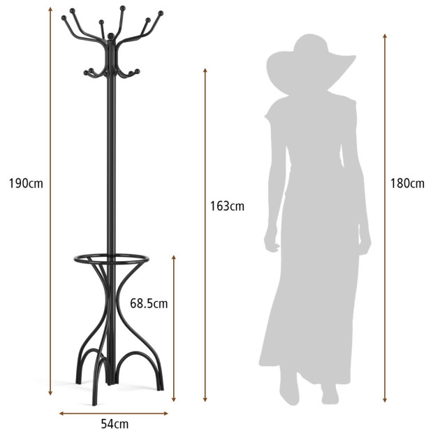 Modern Freestanding Metal Coat Stand With 12 Hooks For Bedroom
