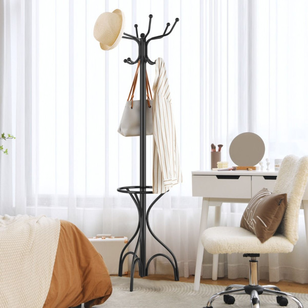 Modern Freestanding Metal Coat Stand With 12 Hooks For Bedroom