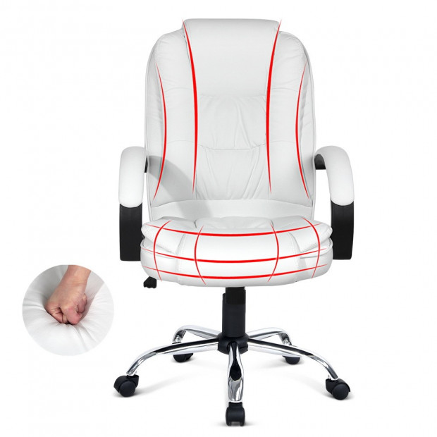 PU Leather Padded Office Desk Computer Chair - White 9127