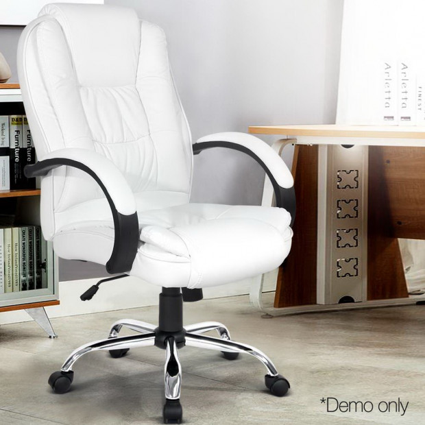PU Leather Padded Office Desk Computer Chair - White 9127