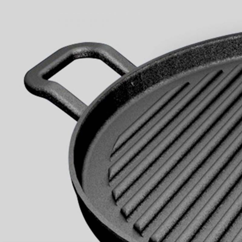 SOGA 30cm Ribbed Cast Iron Frying Pan Non-stick Coating