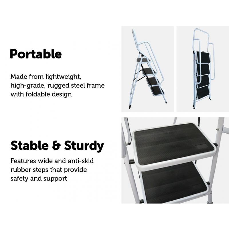 Foldable Non Slip 4 Step Steel Ladder