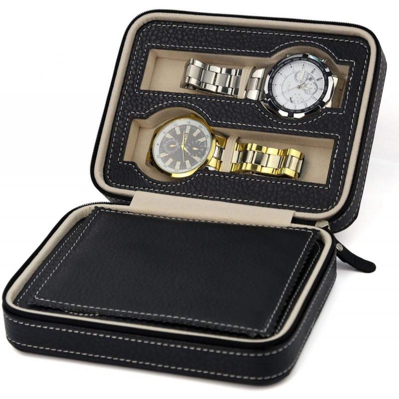 4 Watch Box Display Travel Case Pu Leather