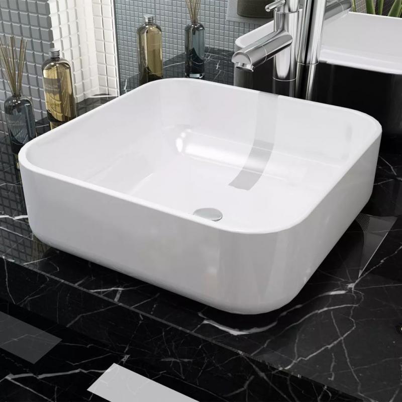 Basin Square Ceramic White 38x38x13.5 Cm
