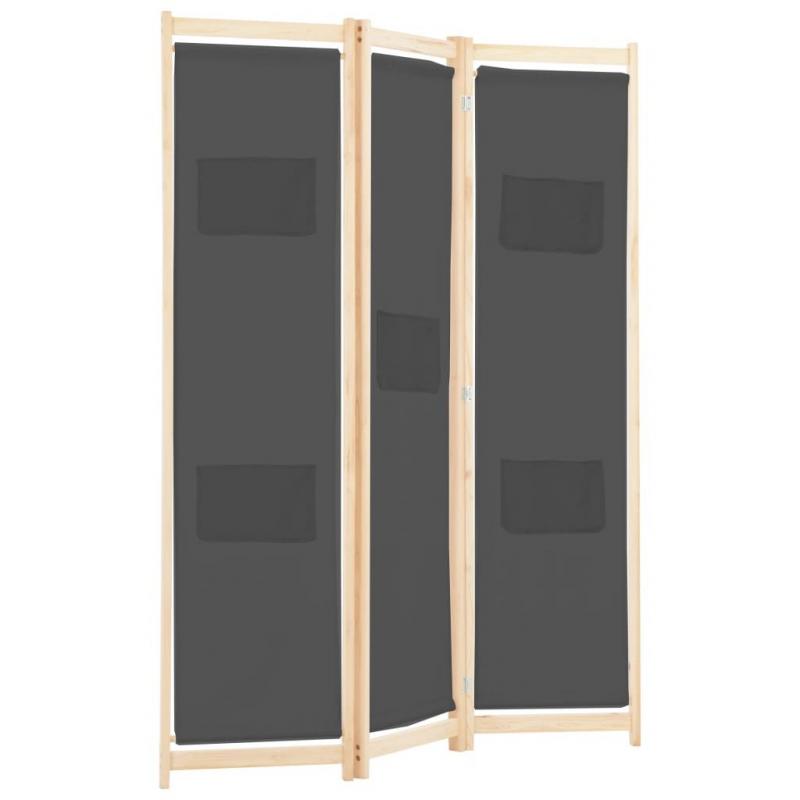 3-panel Room Divider Grey 120x170x4cm Fabric Grey
