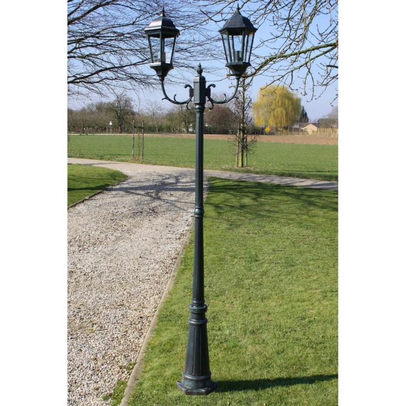 Garden Light Post 2-arms 230 Cm Dark Green/black Aluminium