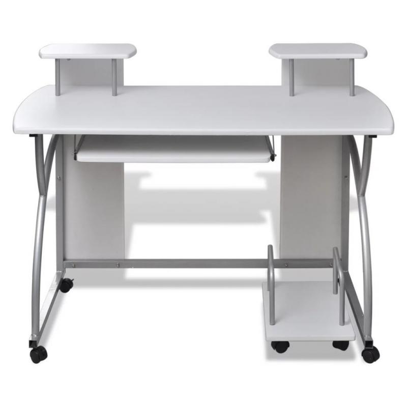 Mobile Computer Desk Pull Out Tray White Office Student Table