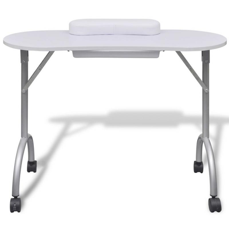 Folding Manicure Nail Table With Castors White