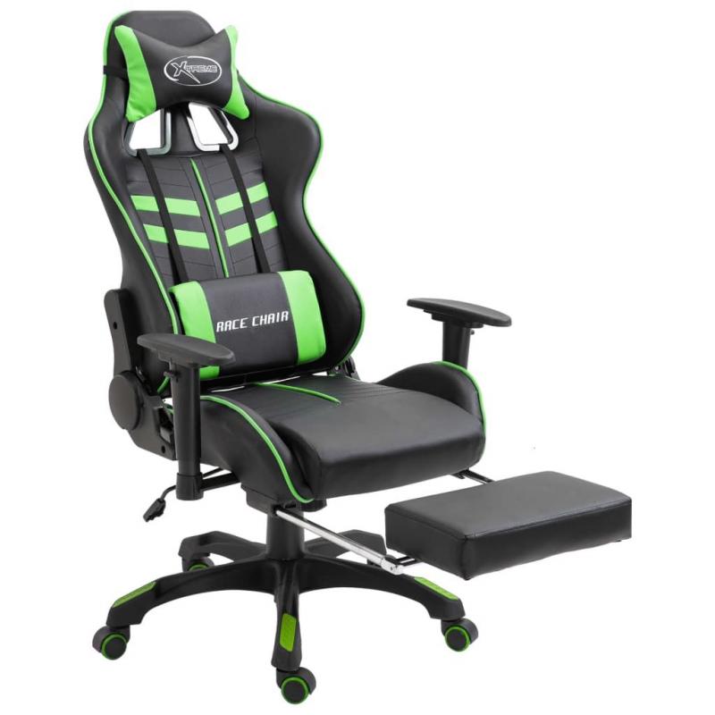 Gaming Chair With Footrest Green Faux Leather