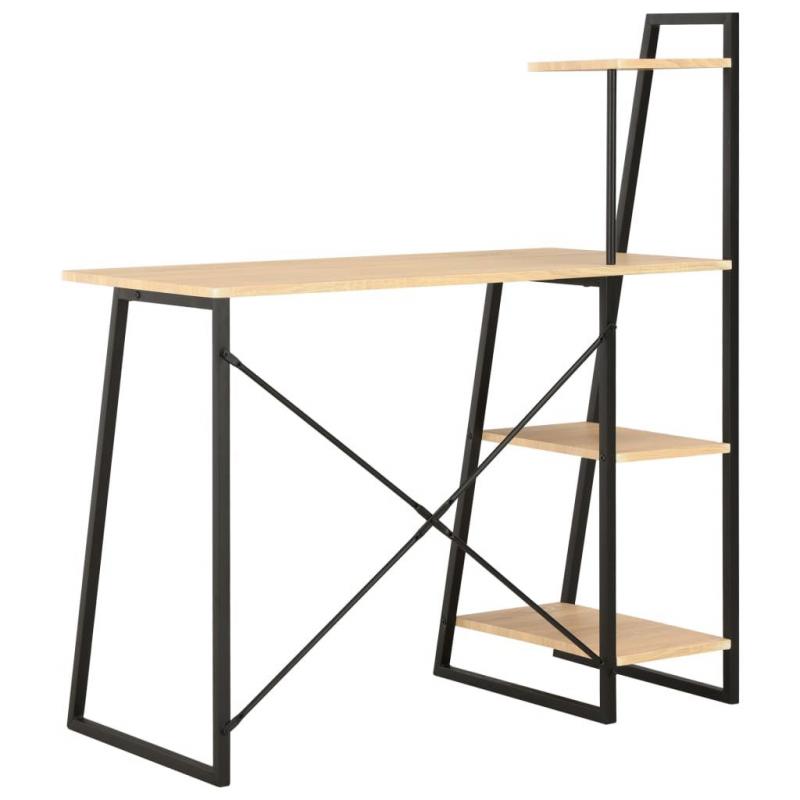 Desk With Shelving Unit Black And Oak 102x50x117 Cm
