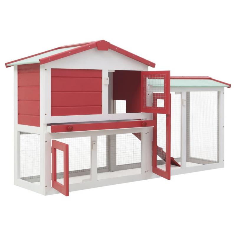 Outdoor Large Rabbit Hutch Red And White 145x45x85cm Wood