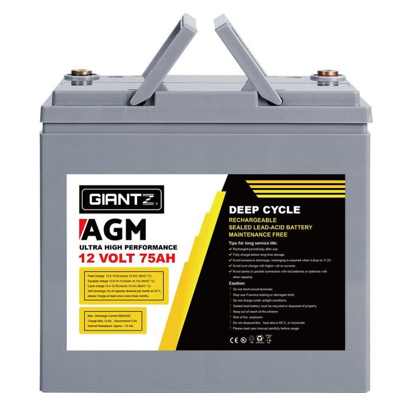 75Ah Deep Cycle Battery 12V AGM Marine Sealed Power Portable Box