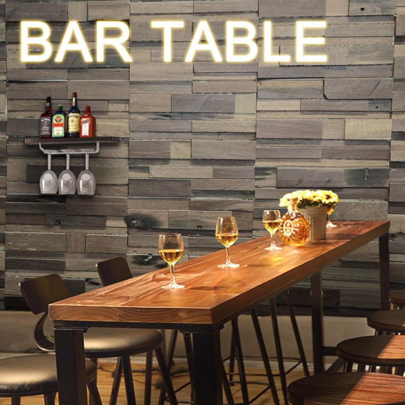 Vintage Industrial Solid Wood Bar Table With Steel Legs