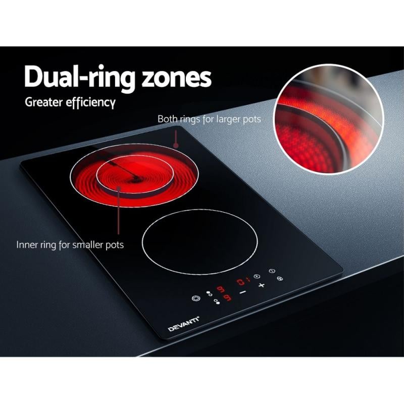 Electric Ceramic Cooktop 30cm Kitchen Cooker Top Touch Control 3-Zones