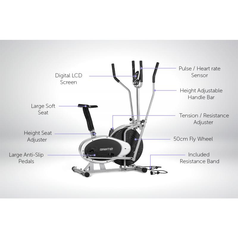 3-in-1 Powertrain Elliptical Cross Trainer & Exercise Bike with ...