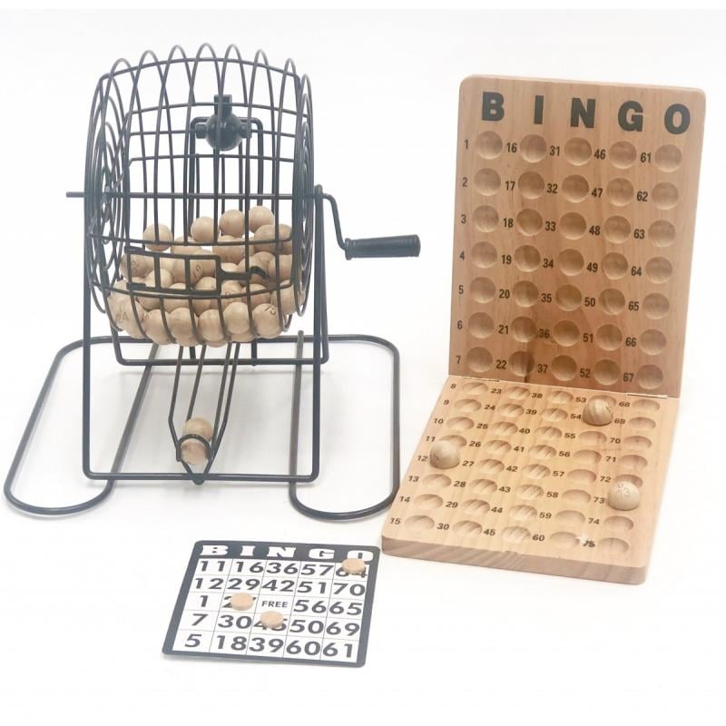 Bingo 75 Player Set With Metal Cage & Wooden Scoreboard