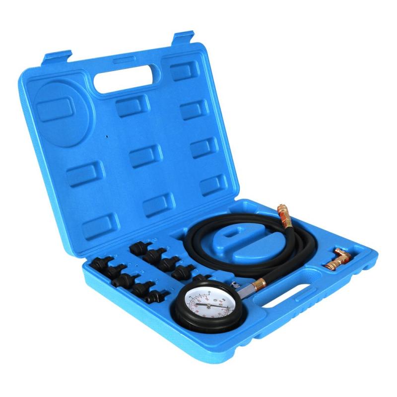 12pcs Engine Oil Pressure Test Tool Kit Gauge Automotive Blue