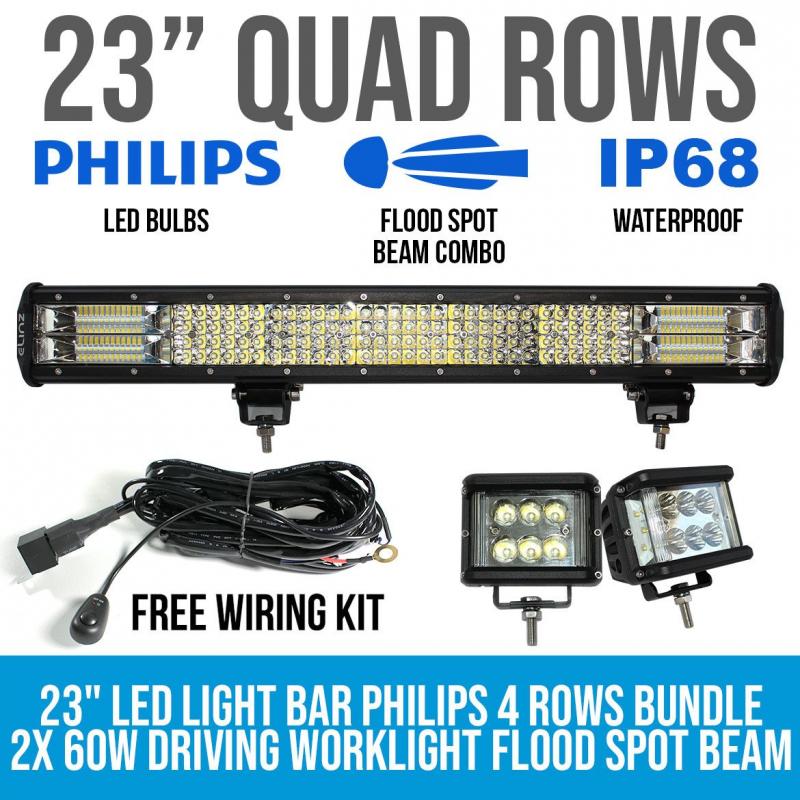23In Led Light Bar Philips 4 Rows Bundle 2x 60w Driving Worklight
