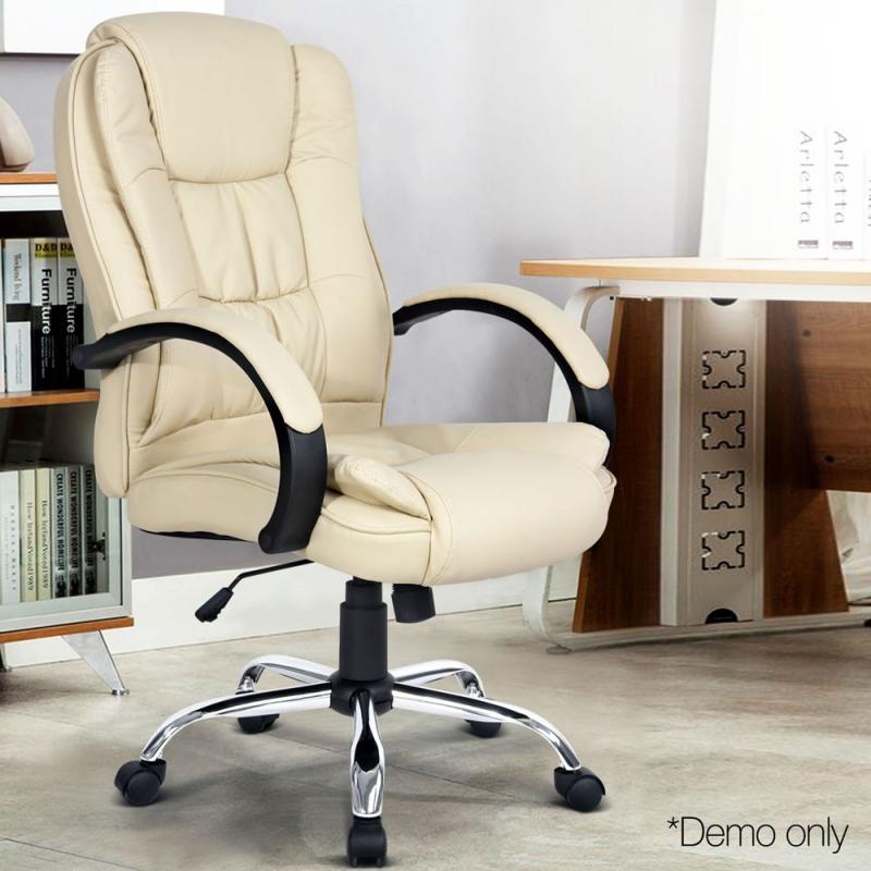 Executive PU Leather Office Desk Computer Chair - Beige 9127