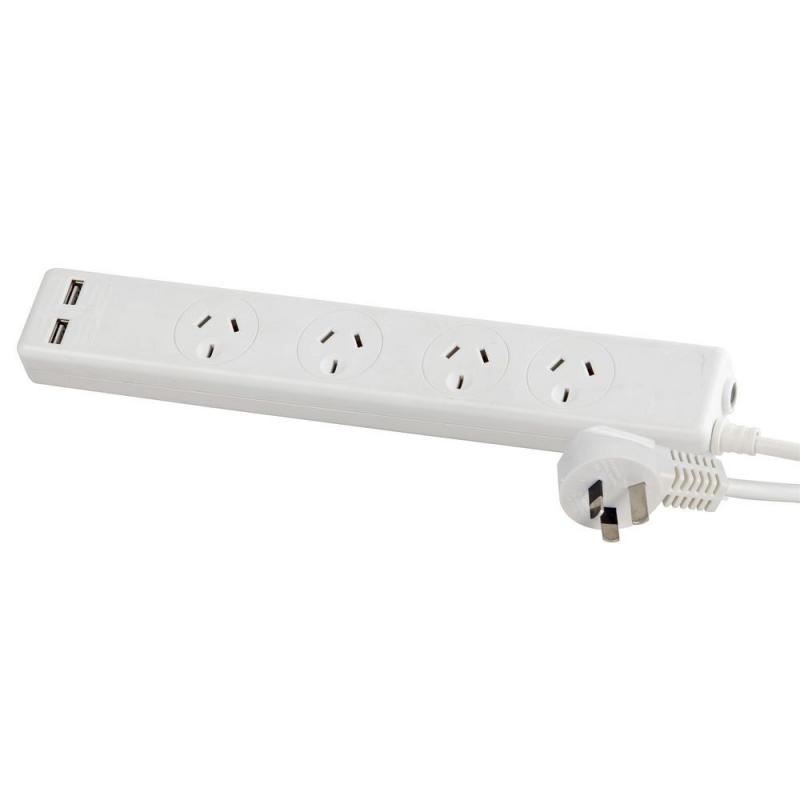 4 Way Outlet Power Board Socket With 2 Usb 1 Meter Surge Protection