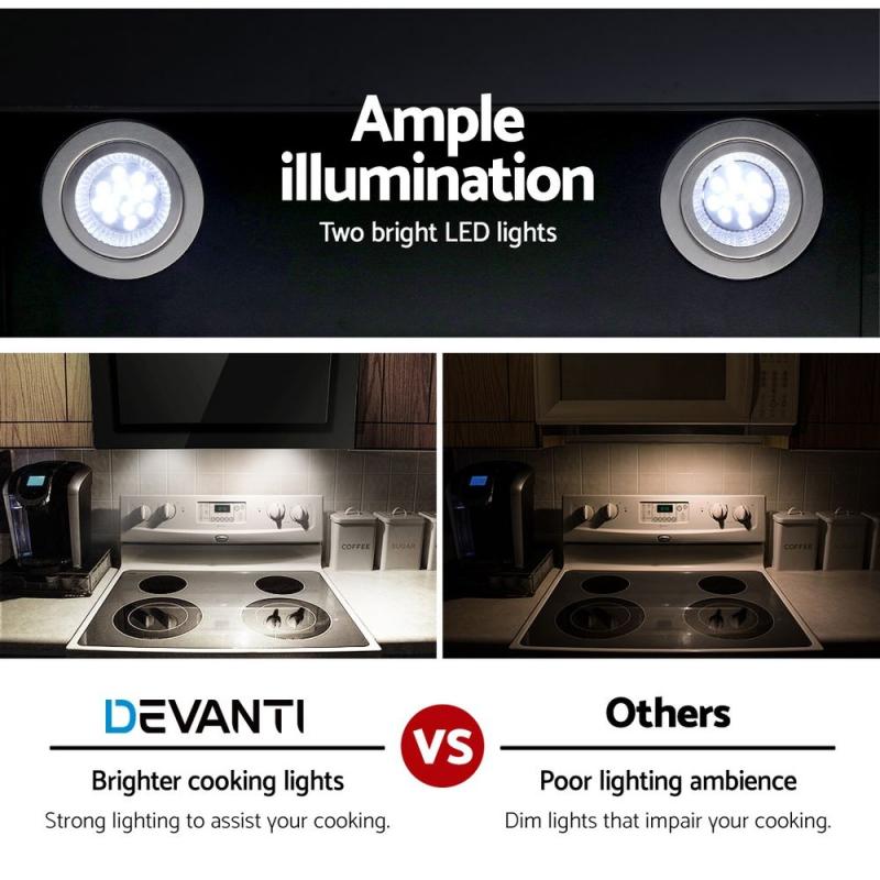 Rangehood 900mm Black Angled Side Draft Range Hood Canopy Glass 90cm