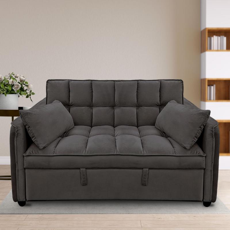 Sarantino Quincy Tufted 2-Seater Velvet Sofa Bed - Dark Grey